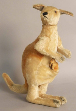 Stuffed Animal; Steiff, Kangaroo & Joey, Glass Eyes, 18 inch.