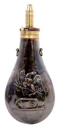Powder Flask; Dingee (R), US, Bugle & Eagle, Brass, 1832, 9 inch