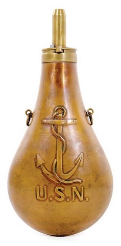 Powder Flask; Adams, USN Fouled Anchor, Brass, 1846.