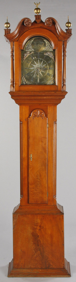 Tall Case Clock; Pennsylvania, Chippendale, Rittenhouse (Benjamin), Walnut, Broken Arch with ...
