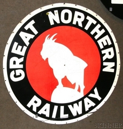 Advertising-Railroads; Great Northern Railway, Sign, Rocky, Aluminum, 3 ft.