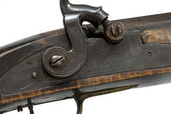 Rifle; Gehrett (JF), Percussion, Tiger Maple, Lehman Lock, Silver Inlays.