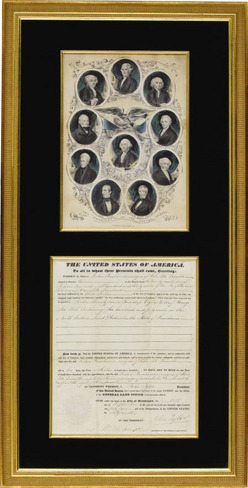 Document Signed; Tyler (John), 1844, Land Grant, + C4888 Currier Print.