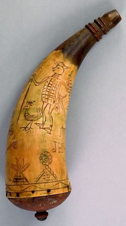 Powder Horn; Engraved, Figures & Animals, JH, 1794, 9 inch.