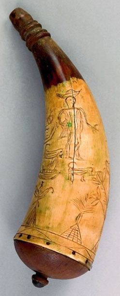 Powder Horn; Engraved, Figures & Animals, JH, 1794, 9 inch.