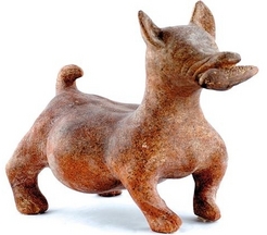Pottery; Pre-Columbian, Colima, Dog Vessel, 9 inch.