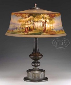 Table Lamp; Pairpoint, Reverse Painted, Forest Scene, Durand Shade, 22 ...