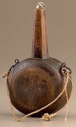 Powder Flask; Moroccan, Wood, Chamfered Spout, 9 inch.