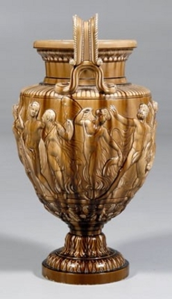 Majolica Pottery; Massier (Delphin), Urn & Pedestal, Classical Figures ...
