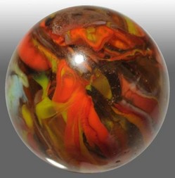 Marble; Christensen Agate Co, Guinea, Cobra, Orange/Green/Yellow/Blue.