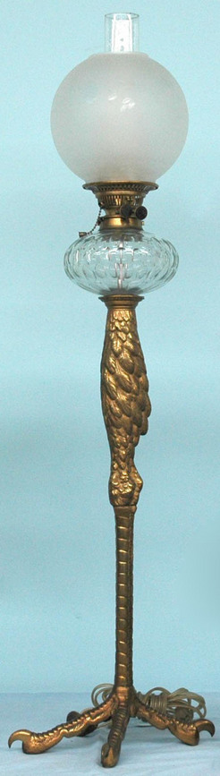 Banquet Lamp; Messenger & Son, Oil, Ostrich Leg, Brass, Frosted Glass ...