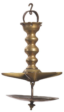Sabbath Lamp; German, Judaic, Brass, Six Point Star, Circular Drip Pan ...