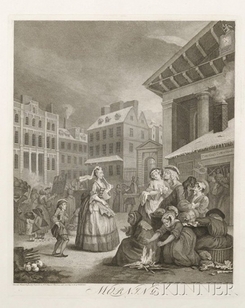 Hogarth, William; Engraving (4), inscribed 1738, Morning, Noon, Evening ...