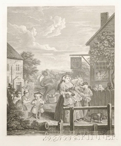 Hogarth, William; Engraving (4), inscribed 1738, Morning, Noon, Evening ...
