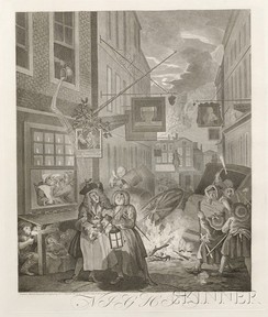 Hogarth, William; Engraving (4), inscribed 1738, Morning, Noon, Evening ...