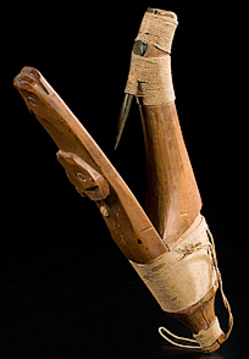 Fishing; Tlingit, Halibut Hook, Carved Wolf & Seal Effigies, 12 inch.