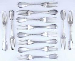 Fork (12); Silver, Naudin (Francois Dominique), French Empire, Threaded ...