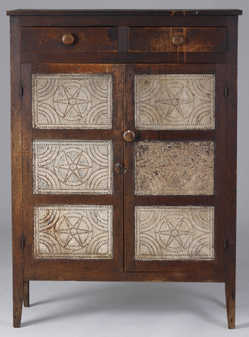 Pie Safe; Butternut, 6 Punched Tin Panels, 2 Drawers, 2 Doors, White ...