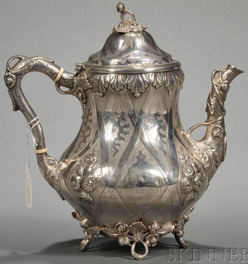 Coffeepot; Sterling Silver, Gorham, Pear Shape, Domed Lid, Floral ...