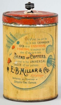 Tin-Coffee; Universal Blend, Uncle Sam, Paper Label, 7 inch.