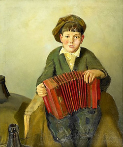 Barton, Donald Blagge; Oil on Canvas Painting, signed, Boy with Concertina.