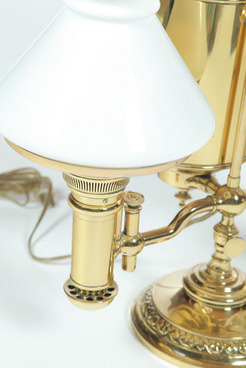 Student Lamp; American, Miller Lamp, Brass, Double Arm, Milk Glass ...