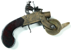 Powder Tester; Tratham, Flintlock Pistol, Brass Frame, 7 inch.