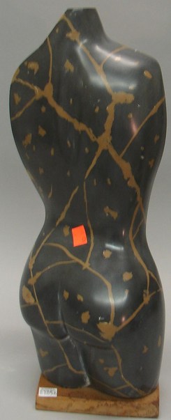 Marble Sculpture; Moderne, Female Torso, Colorful Veins, 17 inch.