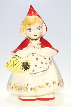 Hull Pottery; Little Red Riding Hood, Cookie Jar, Gold Trim.