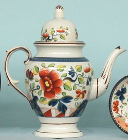 Gaudy Dutch Pottery; Single Rose, Coffeepot, Dome Top, 12 inch.