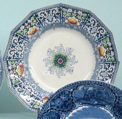 Ironstone; Zamara Pattern, Soup Plate, Transfer Blue, 10 inch.