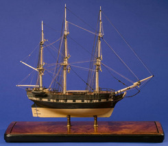 Model (Cased); Whale Ship, Carved Hull, Whalebone Masts, Rigged, 2 ft.
