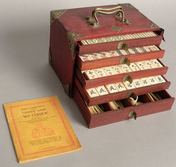 Mahjong; Wood Case, 5 Drawers, Game Pieces.