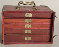 Mahjong; Wood Case, 5 Drawers, Game Pieces.