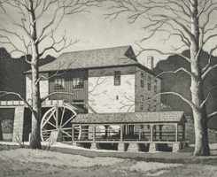 Reeve, Kenneth J; Etching, signed, Spring Mill, Gristmill & Water Wheel ...