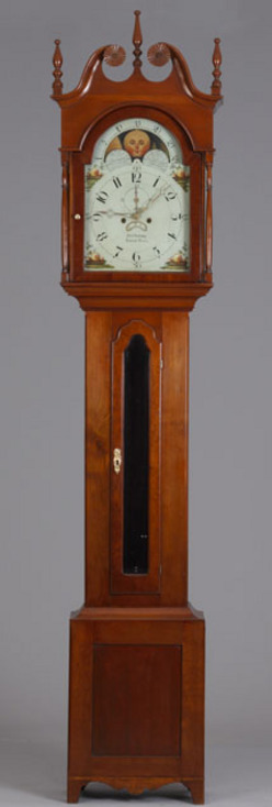 Tall Case Clock; Pennsylvania, Chippendale, Solliday (John), 8-Day, Cherry, Broken Arch, 95 inch.