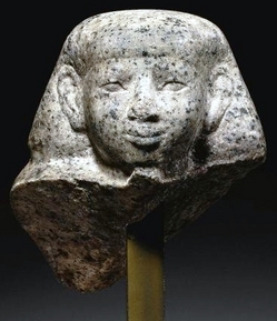 Stone; Egyptian, 12th Dynasty, Chephren Head of a Man, Diorite, 4 inch.