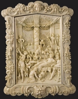 Carving; German?, Ivory, Plaque, Roman Palace Interior Scene, 8 inch.