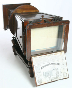 Viewer; Megalethoscope, Charles Ponti, Walnut Case, 35 inch.