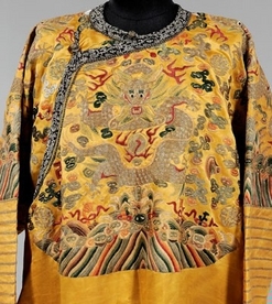 Robe; Chinese, Silk, Embroidered Dragons & Waves, Horse-Hoof Sleeves ...