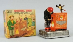 Battery Operated Toy; Japan, Organ Grinder & Dancing Monkey Bank ...