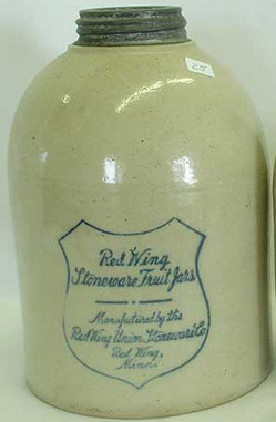 Red Wing Pottery; Fruit Jar, Shield, Dome Top, Screw Lid, 1 Gallon.