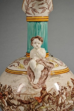 Wedgwood; Queen's Ware, Emile Lessore, Ewers (2), Battle Scenes, Seated ...