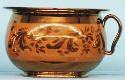 Lustre Ware; Copper, Chamber Pot, Handled, Floral & Scroll, Brown Band ...