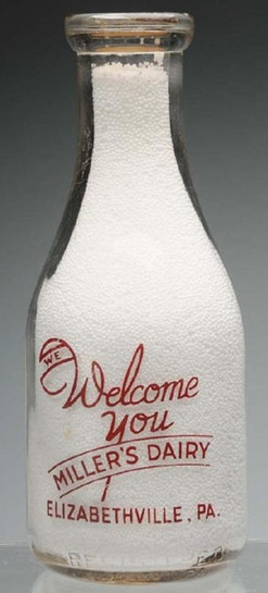 Milk Bottle; Miller's Dairy, Elizabethtown PA, Pyroglazed, We Welcome ...