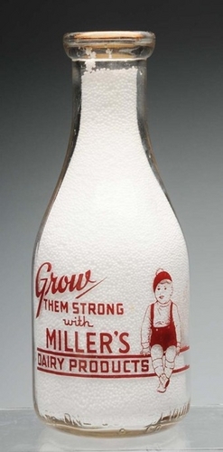 Milk Bottle; Miller's Dairy, Elizabethtown PA, Pyroglazed, We Welcome ...