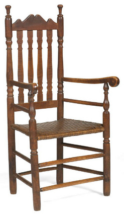 Furniture: Chair-Arm; Pilgrim Century, Shaped Crest, Banister Back, 4 ...