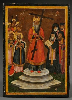 Icon; Arabic Christian, Elevation of the Holy Cross, Bishop with Saints ...