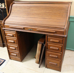 Furniture: Desk; Oak, Rolltop, Rowlett Desk Company, Tambour Door, 23 ...