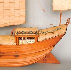 Model; Chinese Junk, Carved, 3 Masts, Sails, 5 ft.